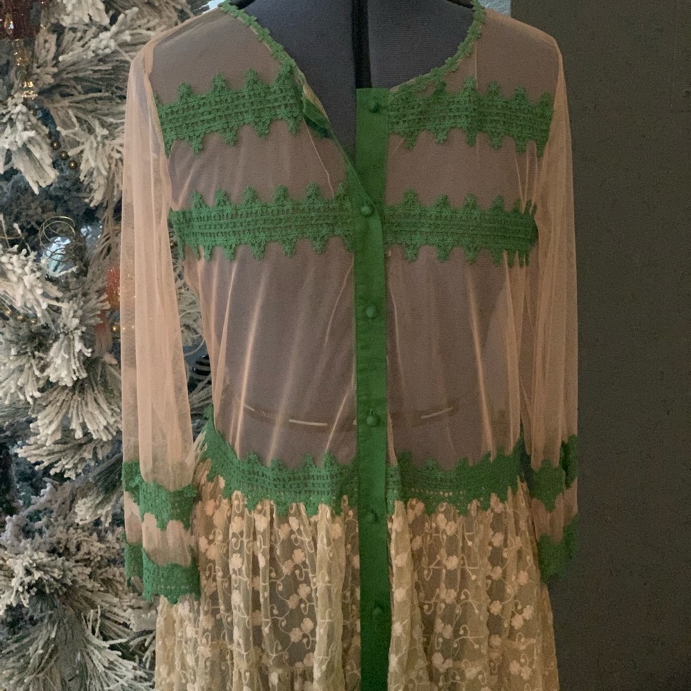 Ryu Lace Cardigan With Evergreen Trim - Gem